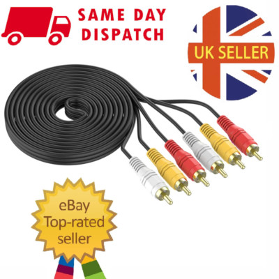 3 RCA Male to Plug Cable Lead PHONO Audio & Video Composite AV TV/DVD ...