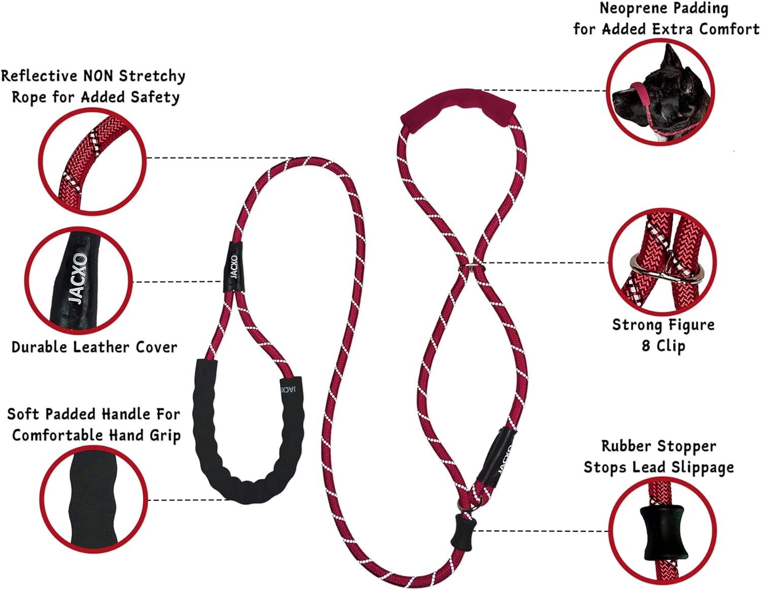 Figure of 8 Dog Lead With Padded Nose Loop-Anti Pull Dog Lead Stop Dog ...