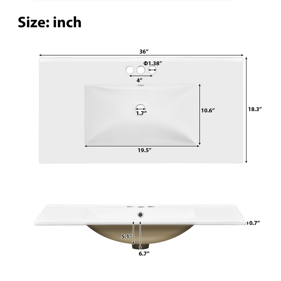36"Bathroom Vanity w/Ceramic Sink,Standard &Double-Layer Drawers,Soft ...