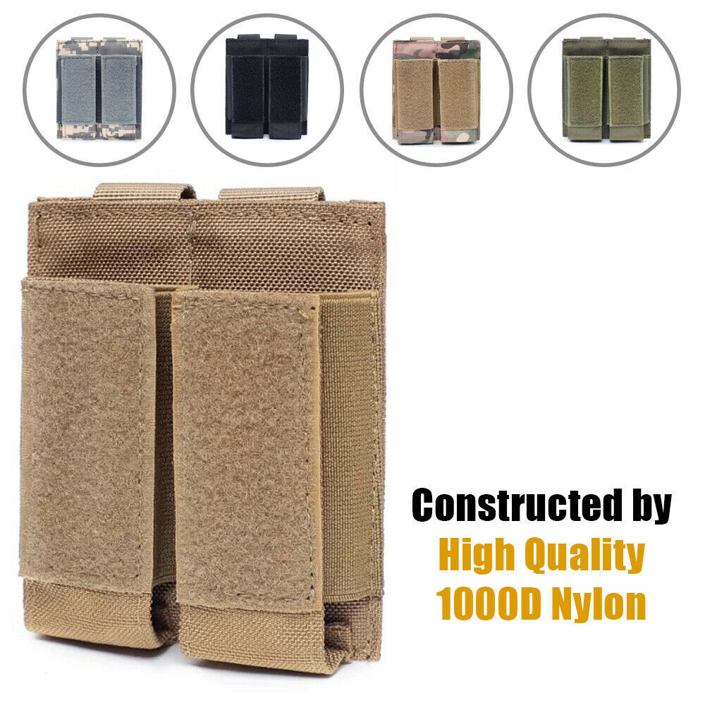 Tactical Nylon Molle 9mm Magazine Pouch Military Pistol Double Mag ...