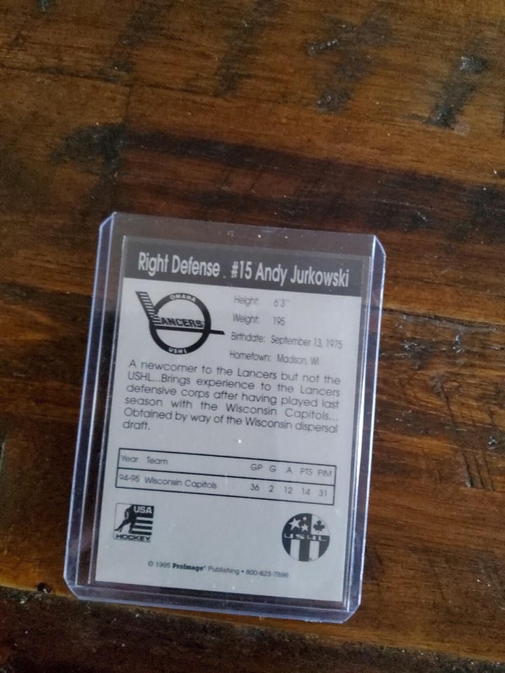 1995-96 Omaha Lancers USHL Hockey Andy Jurkowski Card NM/M or Better | eBay