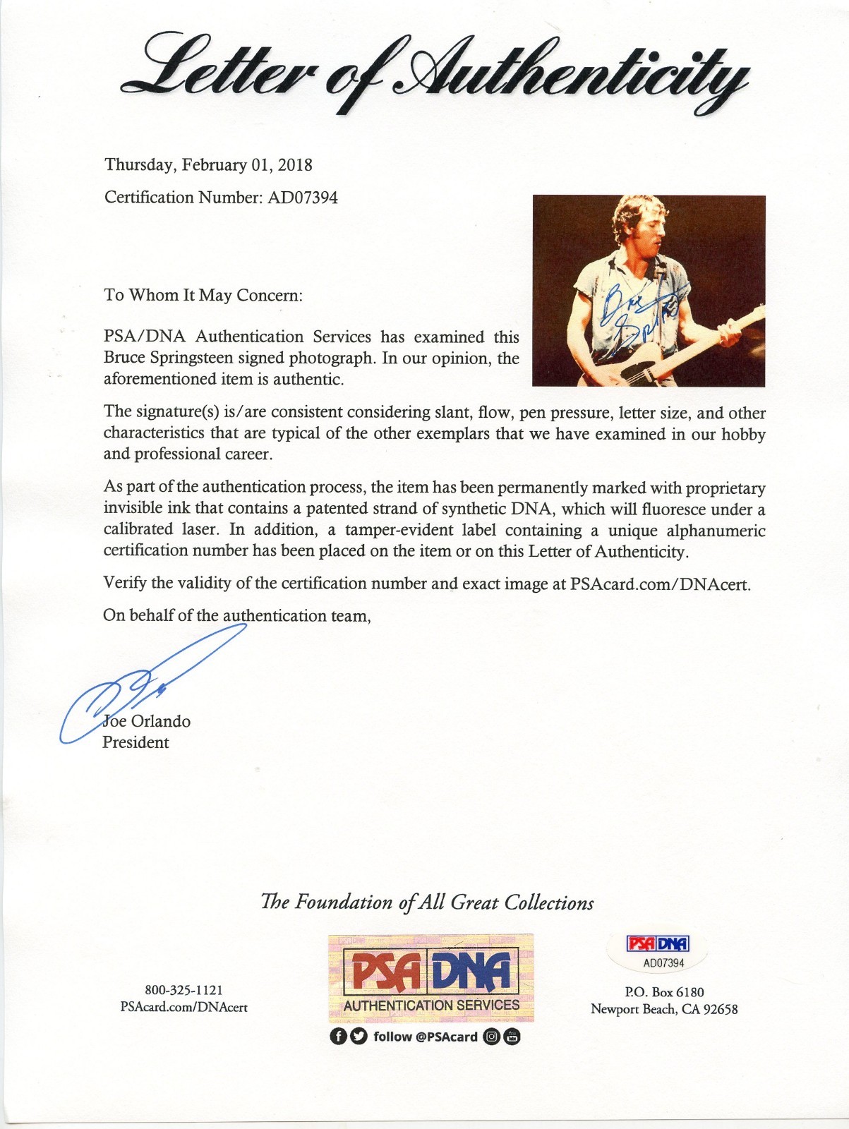 Bruce Springsteen Autographed Memorabilia | Signed Photo, Jersey ...