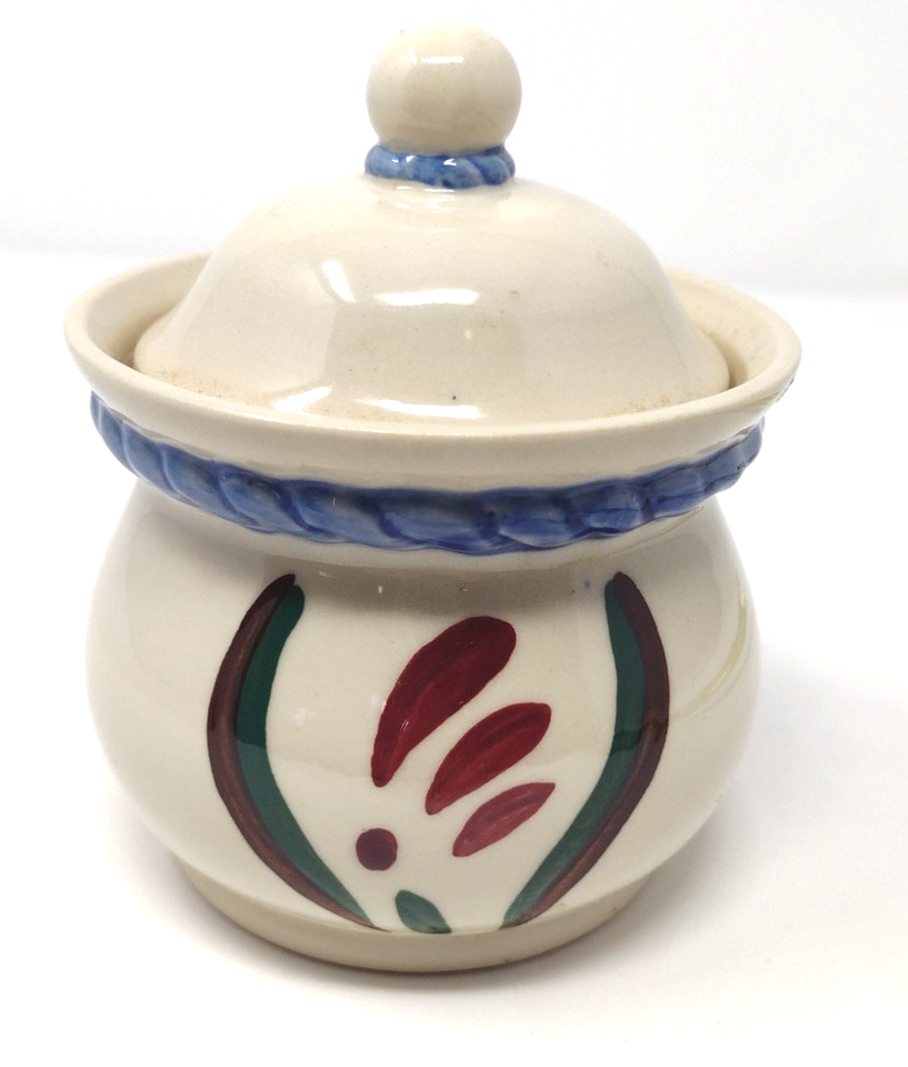 Sugar Bowl Dish Vintage By Shawnee Pottery Multicolor Rope Border Hand ...