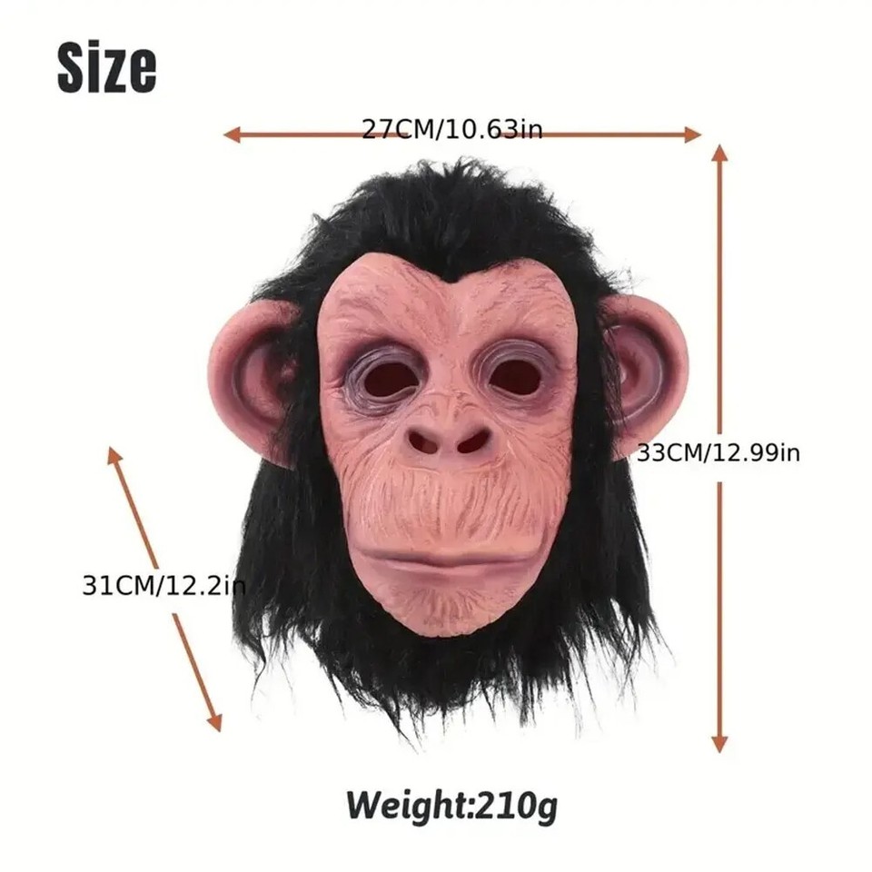 Monkey Halloween Mask With Wig Latex Masks Animal Mask Dress Up Head ...