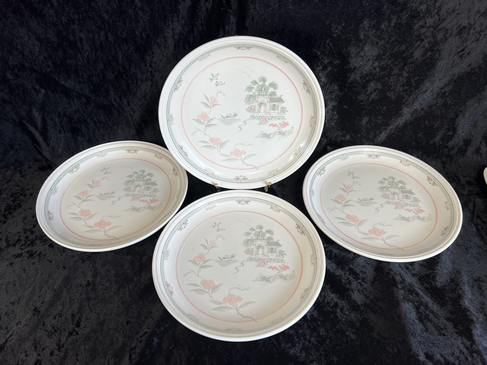 Vintage Bilton's England Pink/Grey-Green Oriental PAGODA Dinner Plates ...