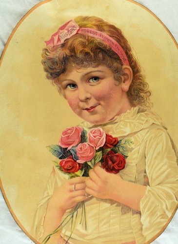1870's-80's Lovely Girl w/ Roses Austen's Forest Flower Large Victorian ...