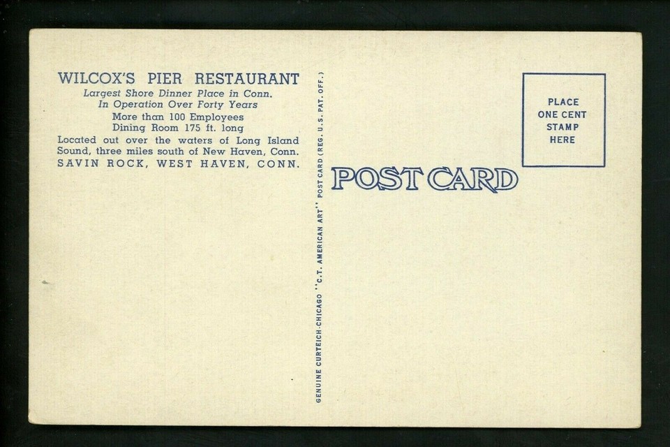 Restaurant postcard West Haven Connecticut CT Wilcox's Pier interior ...