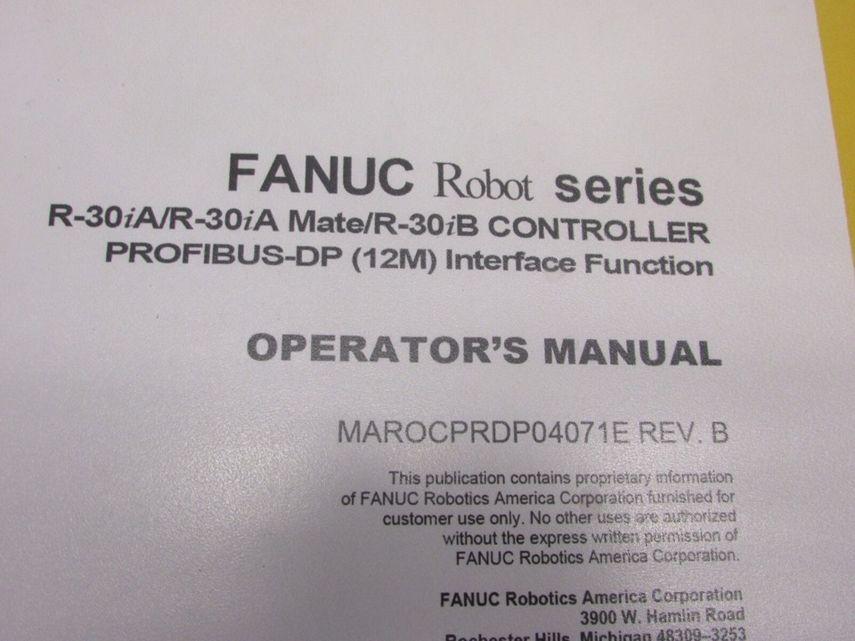 FANUC ROBOT R-30iA/R-30iA MATE R-30iB CONTROLLER PROFIBUS-DP OPERATORS ...
