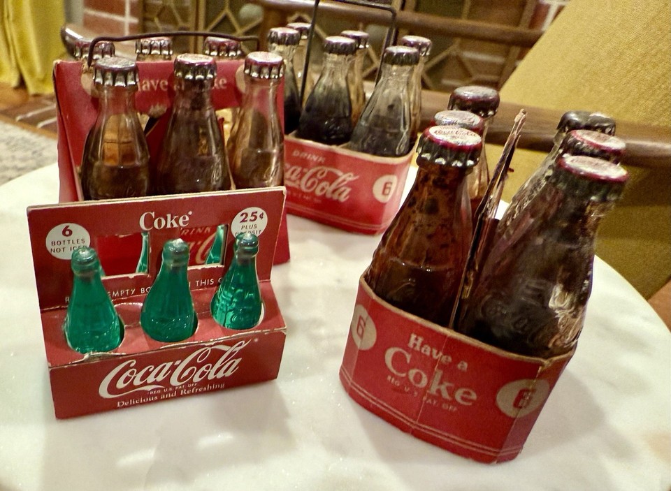 (4) HTF Original Coca Cola Miniature 6 Pack Carriers W/ Glass Bottles ...