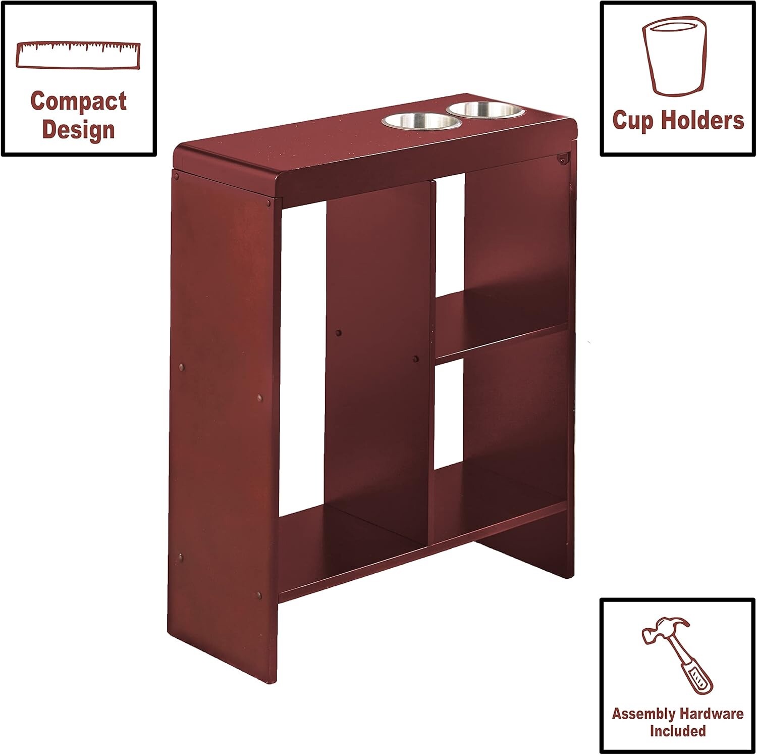 Slim End Tables w/ Drink Cup Holders & Shelf Wooden Narrow Furniture in ...