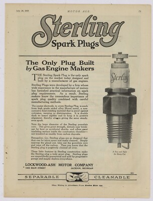 1919 Sterling Spark Plug Ad: Lockwood Ash Motor Co. Jackson, Michigan ...