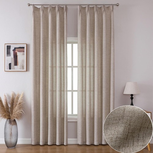 Taupe Curtains 108 Inches Long 2 Panels Set Thick Faux Linen Drapery ...