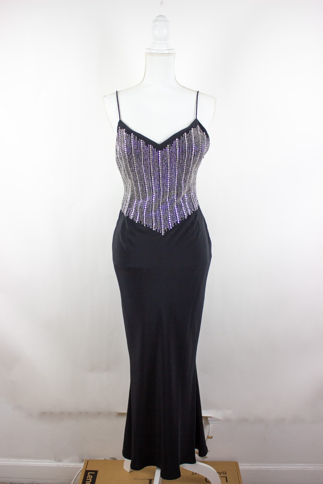 Basix II Womens 100% Silk Embellished Sparkle Black Evening Dress Gown ...