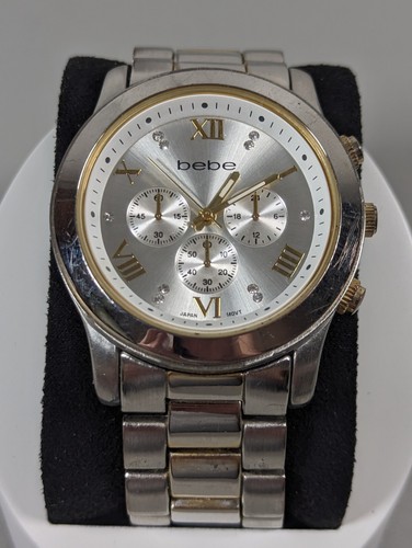 bebe Silver Tone Gold Tone Accent Round Case Link band Watch | eBay