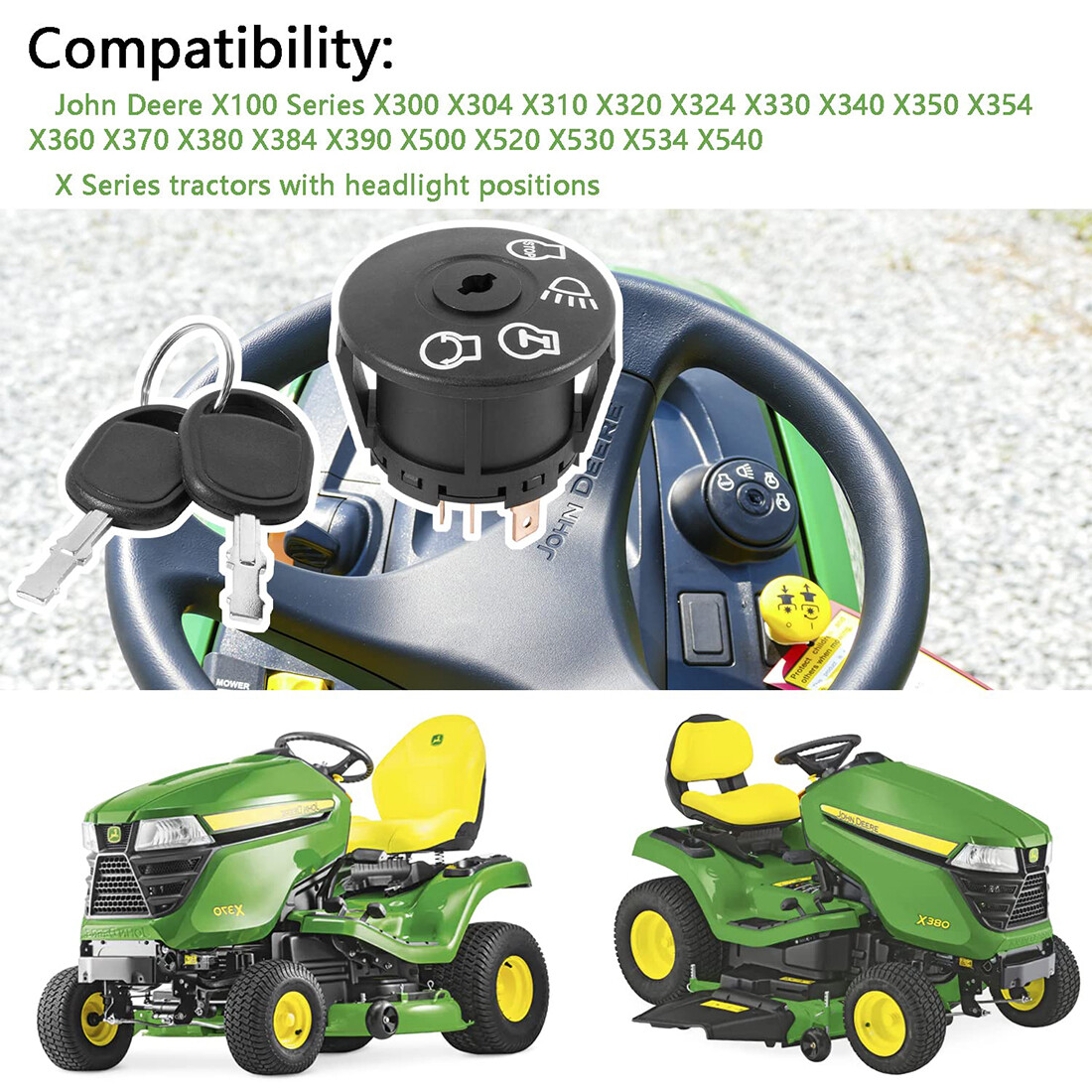 Ignition Switch 2 Keys for John Deere X100 Series X300 X304 X320 X324 ...