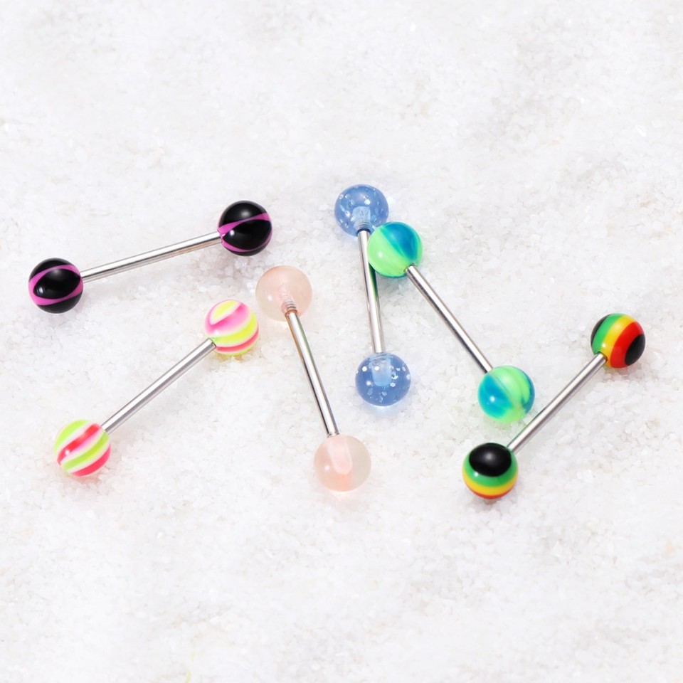 20Pcs Tongue Rings Stainless Steel Body Piercing Jewelry Random Color ...