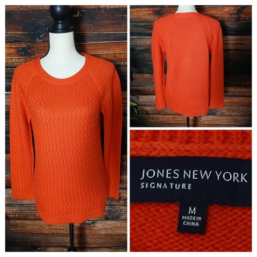 Jones New York Signature Sweater Size M Red Cross Knit Pullover Long ...