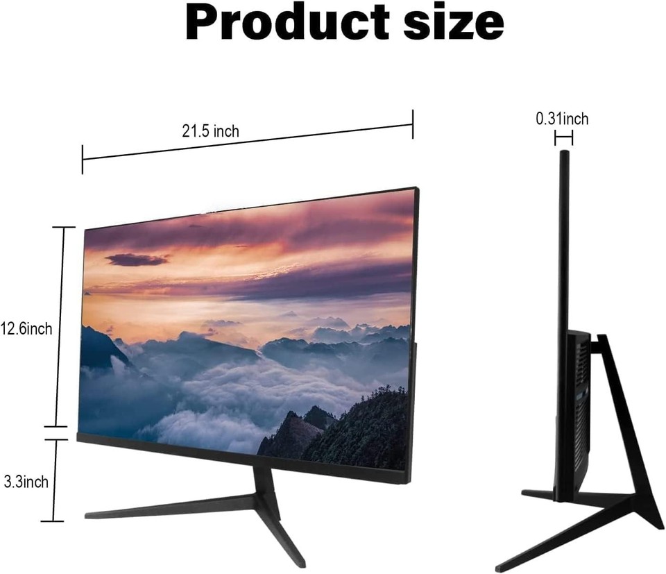 22 Inch 1080P Monitor Screen Thin LED PC Monitor w/HDMI & VGA Built-in ...