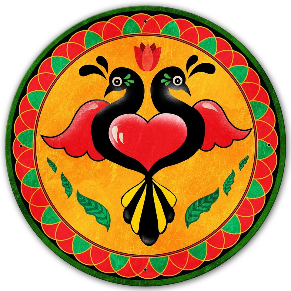 Barn Hex Metal Sign, Love Birds with Heart, Dutch Amish Design, 6 Sizes ...