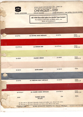 1959 CHEVROLET CORVETTE IMPALA BELAIR EL CAMINO ORIGINAL PAINT CHIPS ...