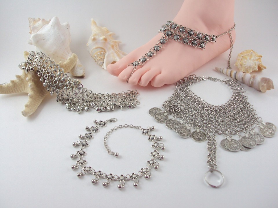 Silver Ankle Bracelet Jingle Ball Chime Anklet Mesh Boho Coins Festival ...