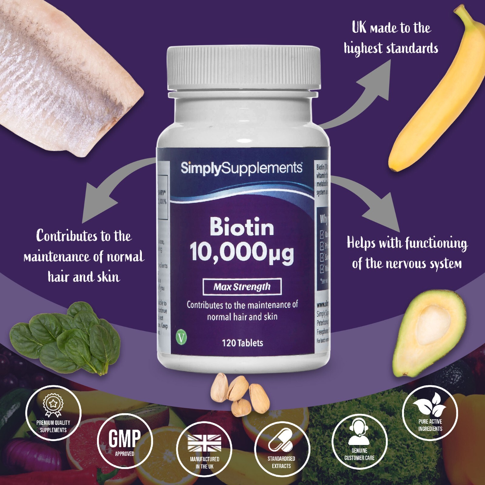 Simply Supplements Biotin 10000 Mcg Healthy Hair Skin Nail Care (120 ...