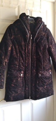 NorthStyle lace overlay Brown & Black Puffer Jacket Coat Size L NEW no ...