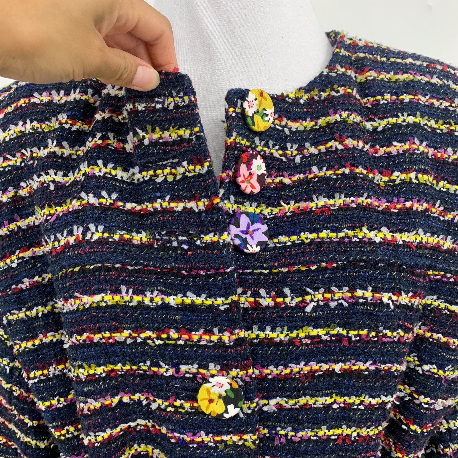 Cabi Coat Womens 8 Multi Headline Topper Tweed Floral Buttons Shoulder ...