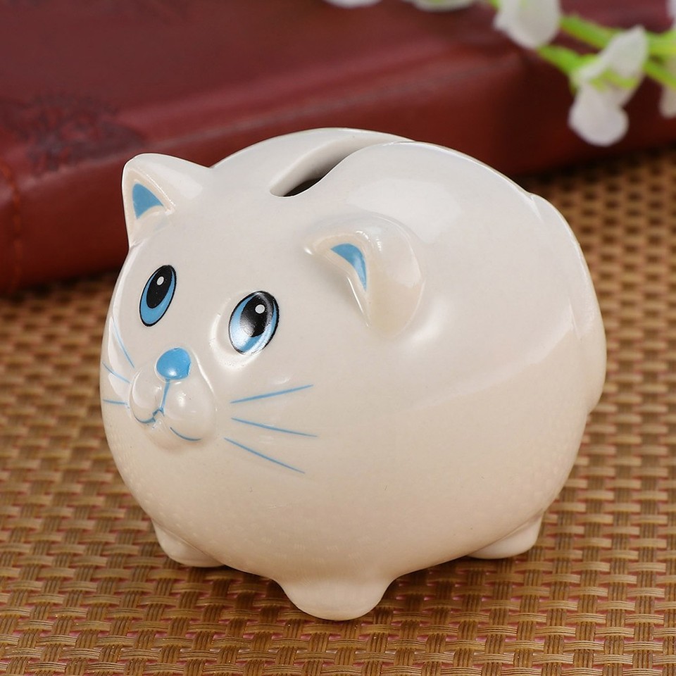 2Pcs Ceramic Piggy Bank Cat Safe Money Coins Banknotes Saving Box for ...