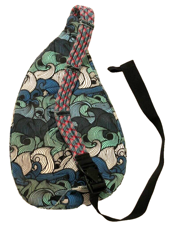 KAVU Ocean Wave Green Rope Sling Bag Green Canvas Hiking Travel ...
