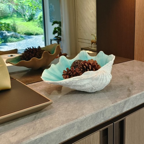 Large Turquoiseaqua Blue Sea Shells Decorative Bowl Resin Clam Shell ...