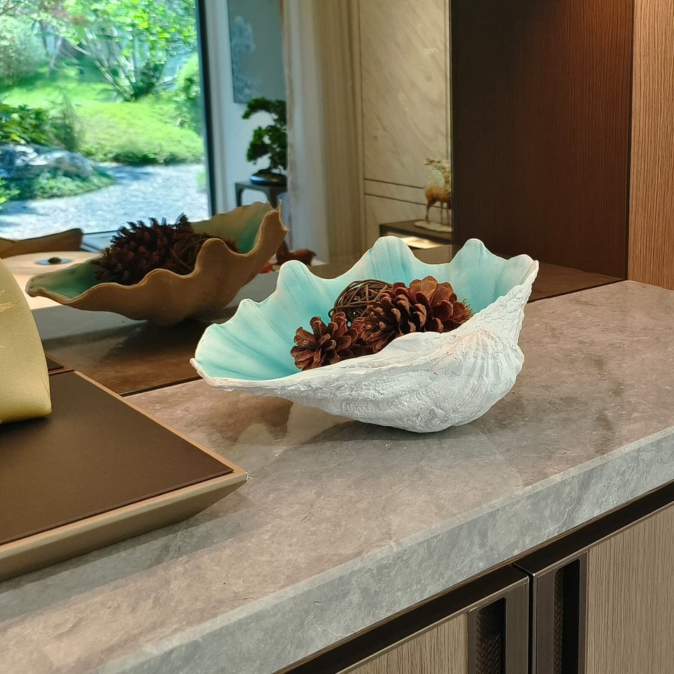 Large Turquoiseaqua Blue Sea Shells Decorative Bowl Resin Clam Shell ...