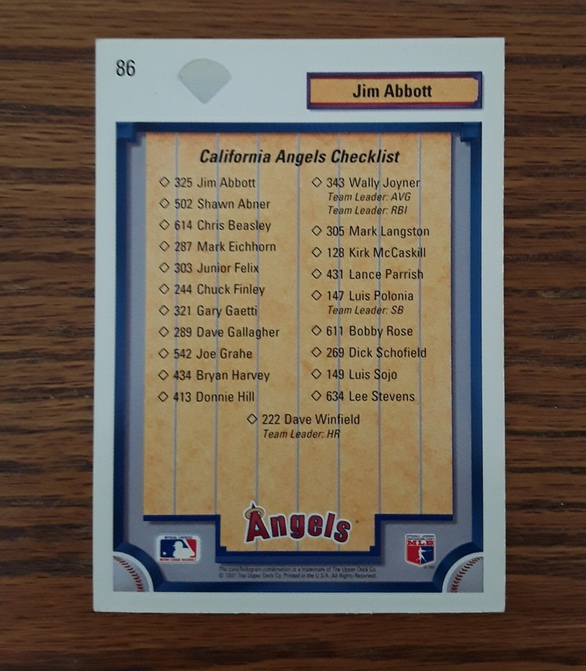 Jim Abbott Upper Deck 1992 Collector's Choice #86 ANGELS CHECKLIST NM ...