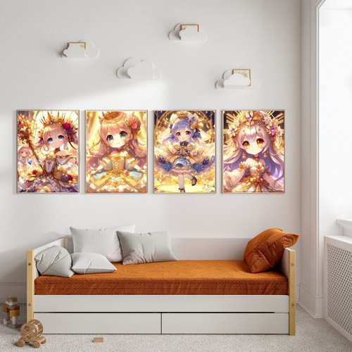 Nursery Decor Chibi Girls Princess Kids~Baby Room Set of 4 Wall Art ...