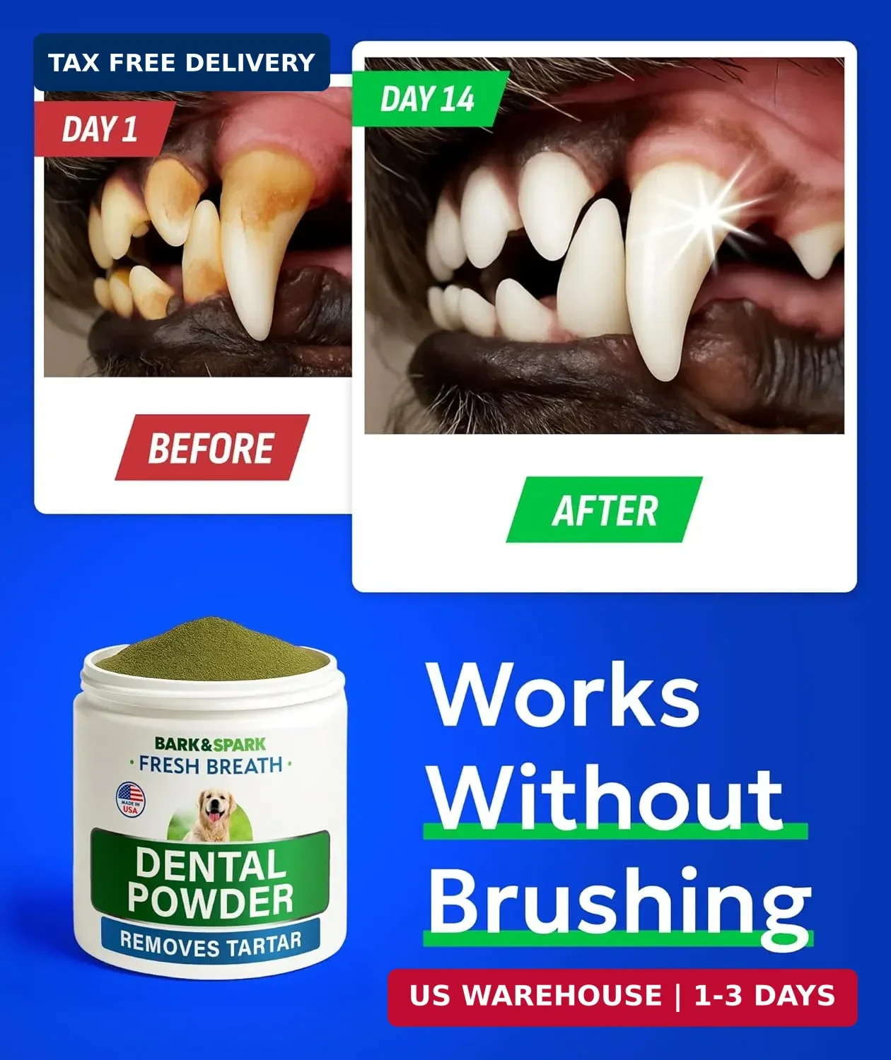 BARK&SPARK Dog Teeth Cleaning Powder & Breath Freshener, Dental Powder ...