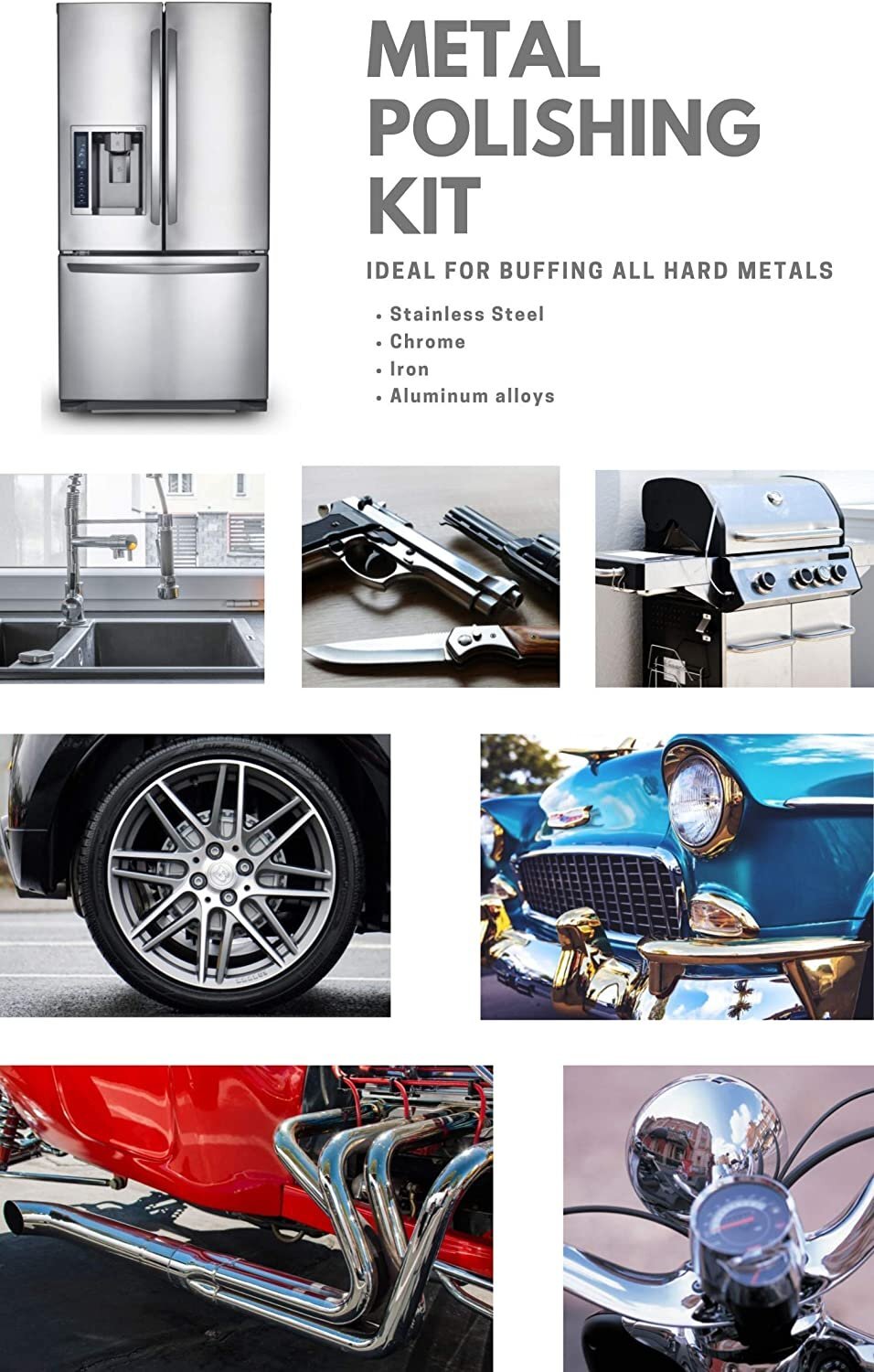 Metal Buffing Kit for Drill 4 Inch Wheel for Polishing Hard Metals 7pc ...