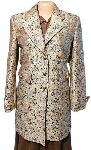 Vtg 90s Gold Brocade Jacket Women 8 Paisley Embroidered 3 Button Boho ...