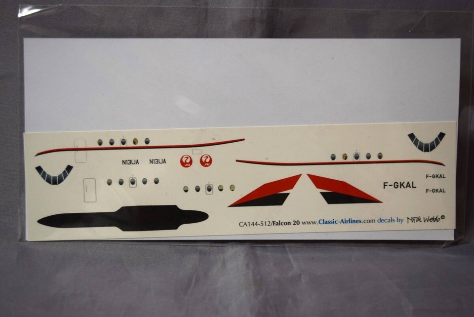 Rare 1/144 Decal set for 2 aircraft Classic Airlines Dassault Falcon 20 ...