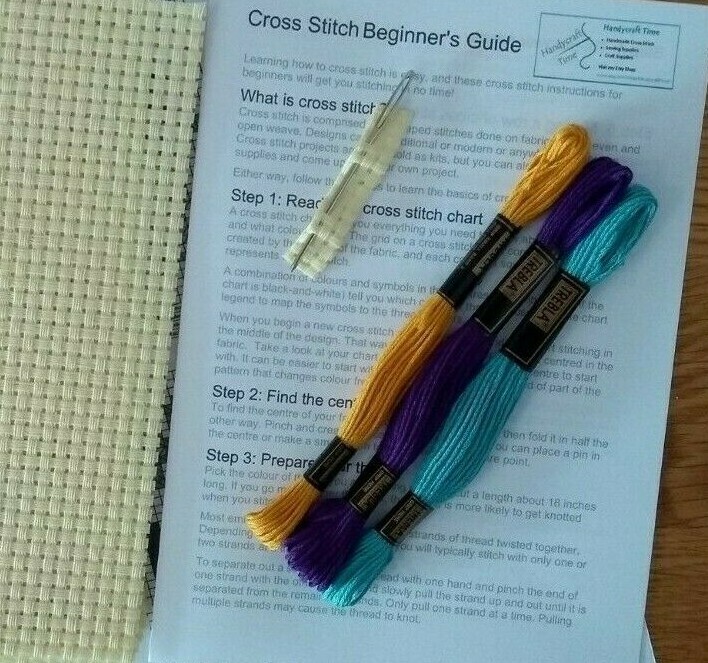 First Cross Stitch Kit 12 Thread Colour Combos Needle Binca Patterns ...