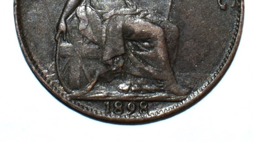1898 Queen Victoria Brit Farthing Coin EF to AU Filled Intials, Date ...
