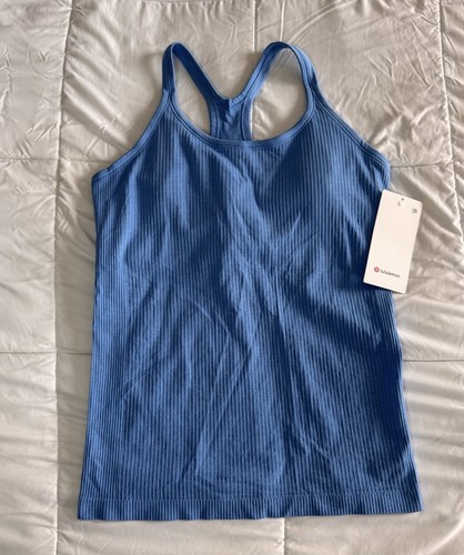 New Lululemon Ebb to Street Tank Top Size 12 W/Bra Hip Length Pool Blue ...