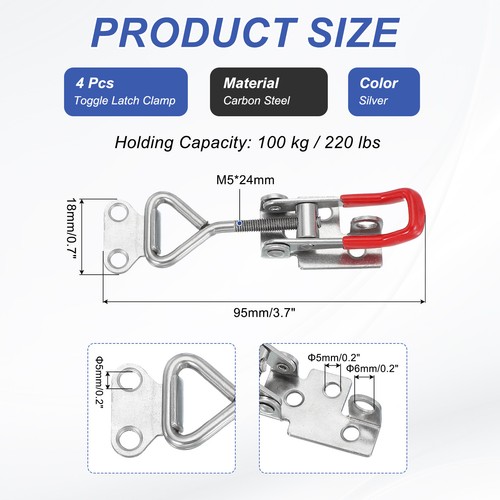 4 Pcs Toggle Latch Clamp 4001 Stainless Steel with Hole 220Lbs Bearing ...