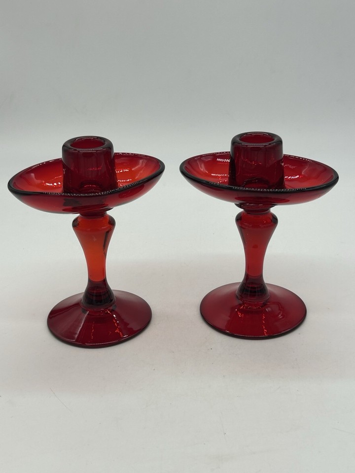 Cambridge Sonata Ruby Red Glass Candlestick Holders Vintage (Set of 2) | eBay