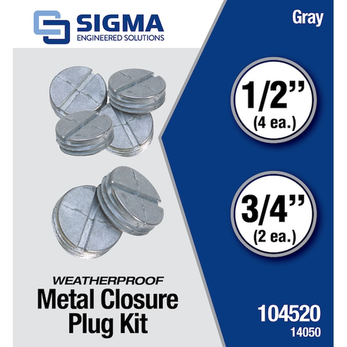 Sigma Closure Plug Kit Gray 6-Pack 1/2" & 3/4" Threaded Knockout Plugs ...