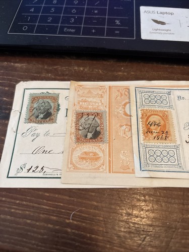 rare lot of 3 Old Canceled Bank Checks George Washington Stamps 1868 ...