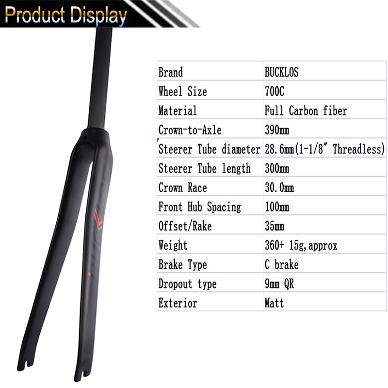 BUCKLOS 28.6mm 700C Full Carbon Fiber Road Bike Rigid Fork C Brake Offset 35mm | eBay