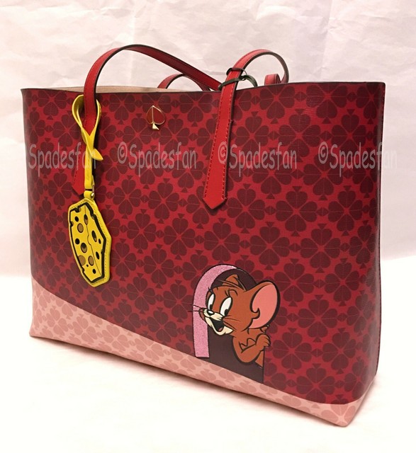 Kate Spade Tom & Jerry Large Tote Bag Purse Cat Mouse Cheese Red out ...