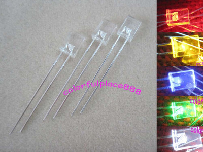 100, 2x5x7mm Rectangle Red Yellow Blue Green White Water Clear LED + R ...