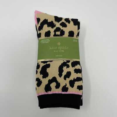 Kate Spade Crew Camel Socks 3 Pack Leopard Pink Roses Black Womens SZ 4 ...