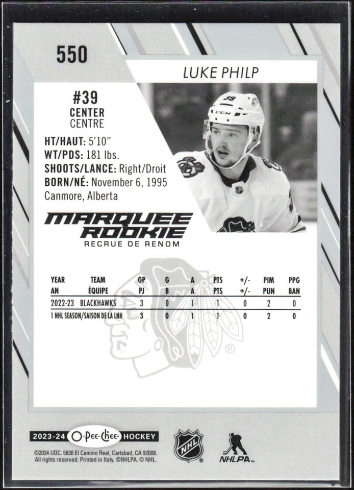 LUKE PHILP 2023-24 UD O-PEE-CHEE MARQUEE ROOKIE #550 [BASE]--CHICAGO ...